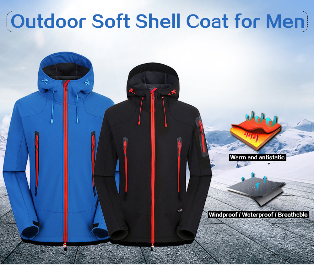 WATERPROOF BREATHABLE OUTDOOR SOFT SHELL JACKET COAT FOR MEN (BLACK ...