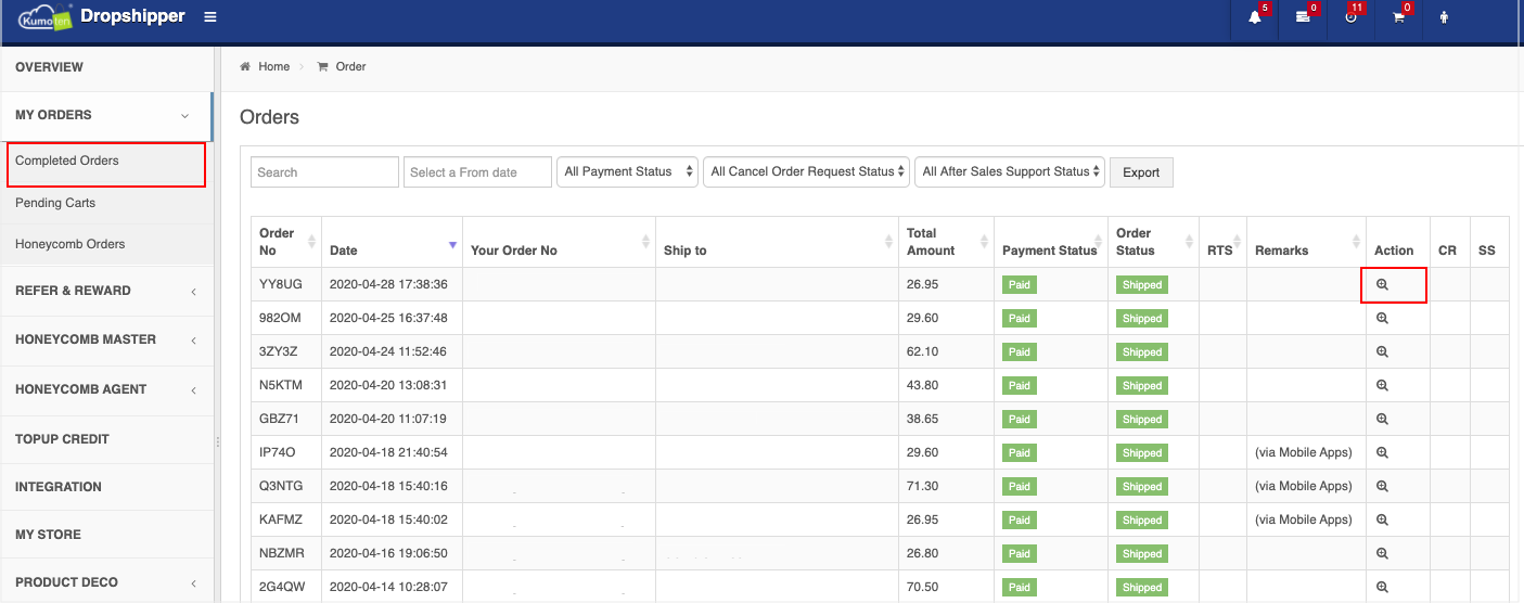 Trace Order | Tracking Number | Kumoten